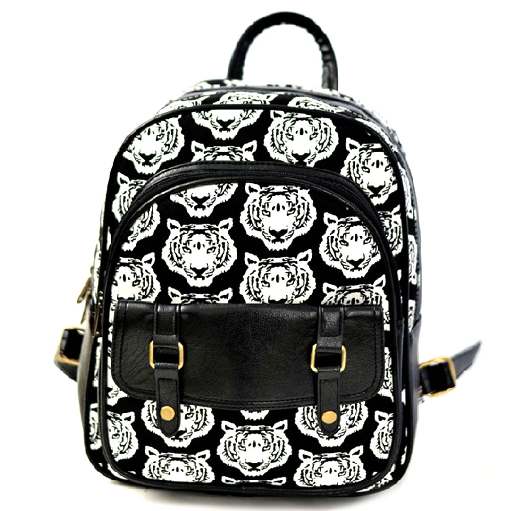 Black Tiger Head Print Backpack Shoulder School Bag on Luulla