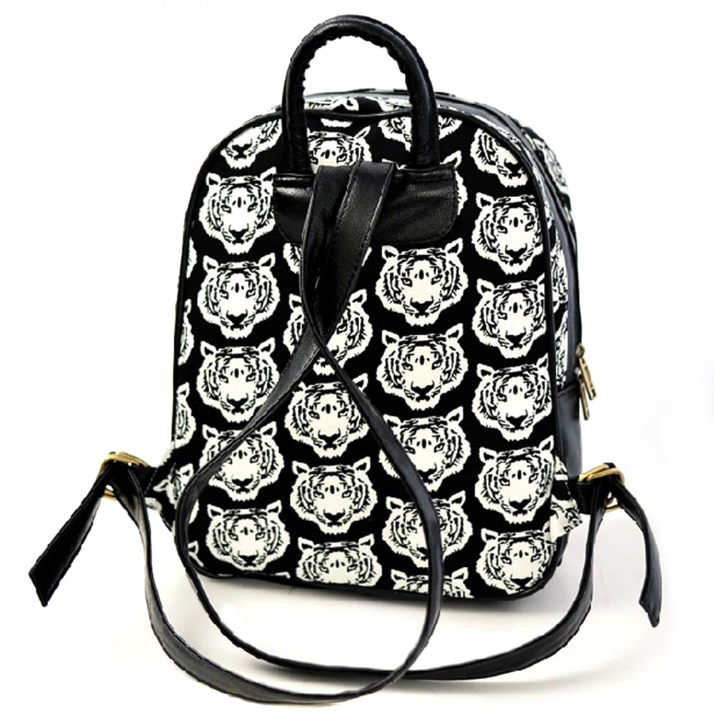Black Tiger Head Print Backpack Shoulder School Bag on Luulla